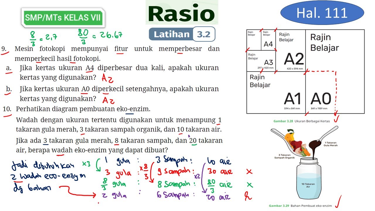 HAL 111 LATIHAN 3 2 NO 9 10 SOAL CERITA RASIO MATEMATIKA SMP KELAS 7 ...