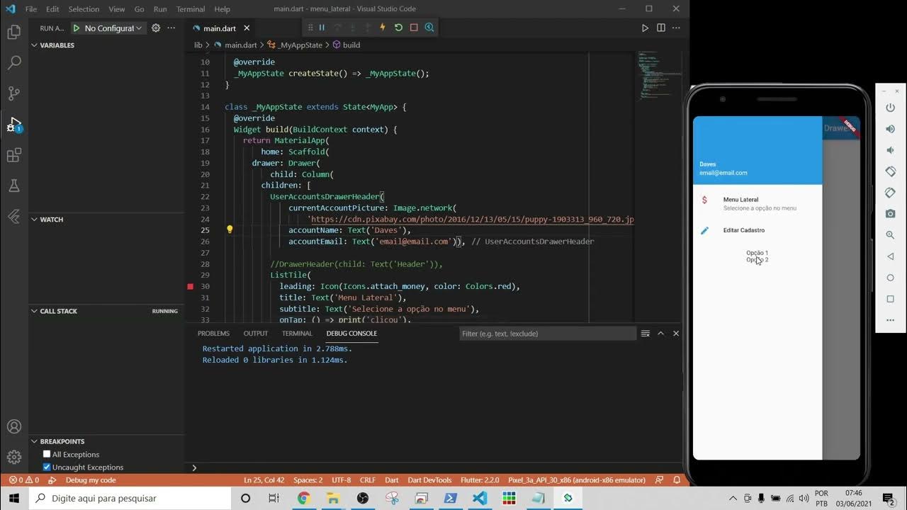 Header e Usuário no Menu Drawer em Flutter - Drawer e EndDrawer - Aula ...