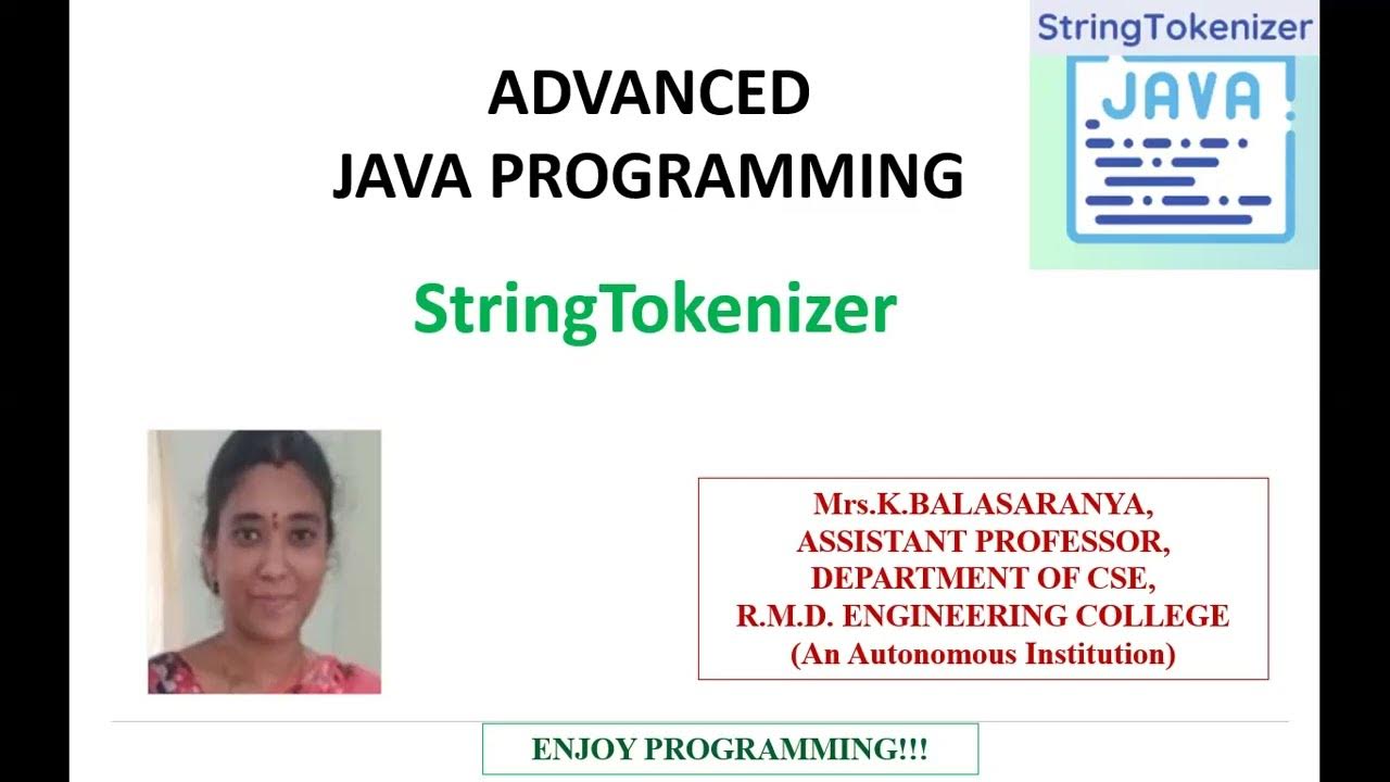 Advanced Java Programming | StringTokenizer | Mrs.K.Balasaranya, AP/CSE, RMDEC - YouTube