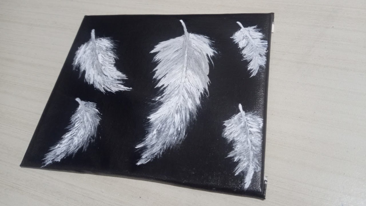 how to paint feathers|acrylic painting in black canvas #50 - YouTube