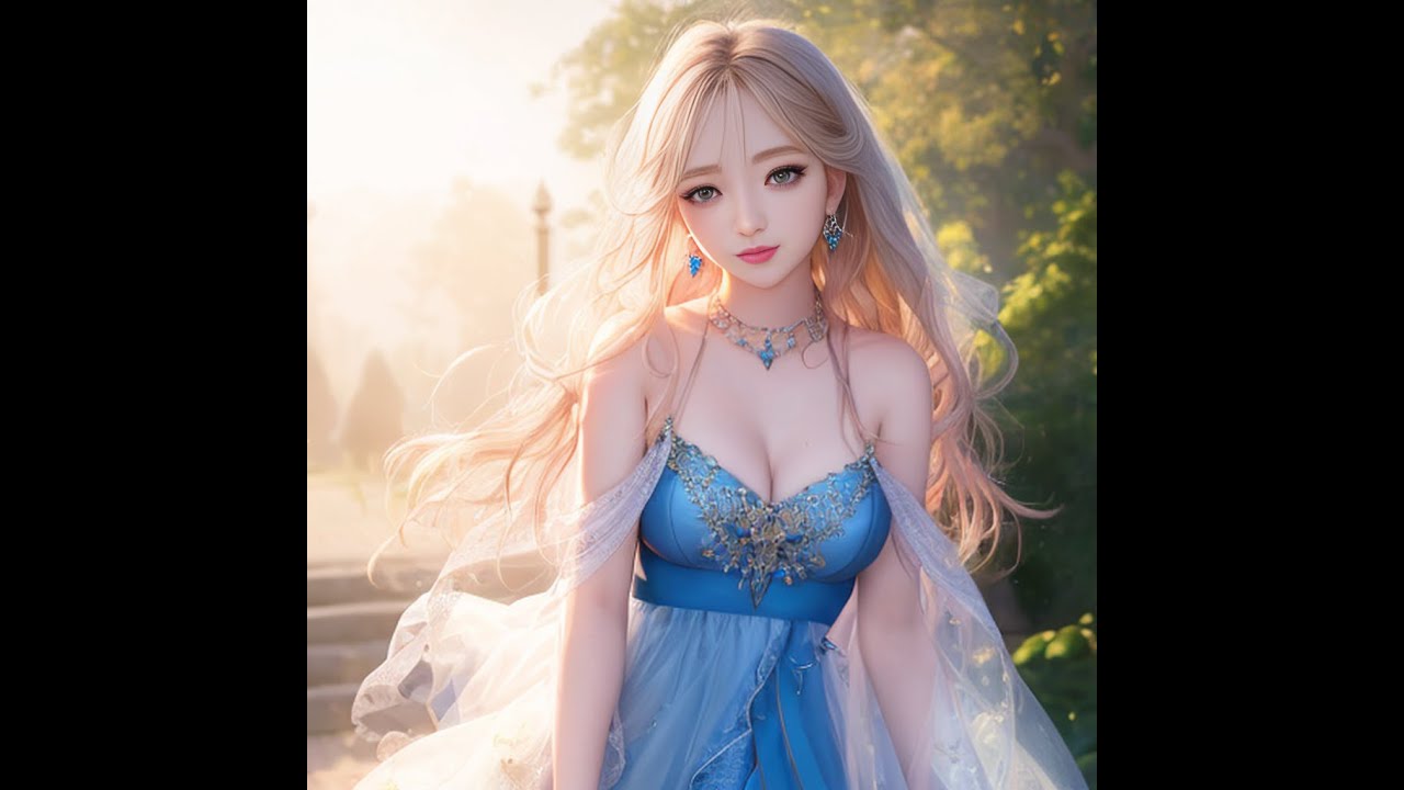 AI Walker - 4k semi realistic beautiful AI model girl - Blue dress, relax music - full video #3 ...
