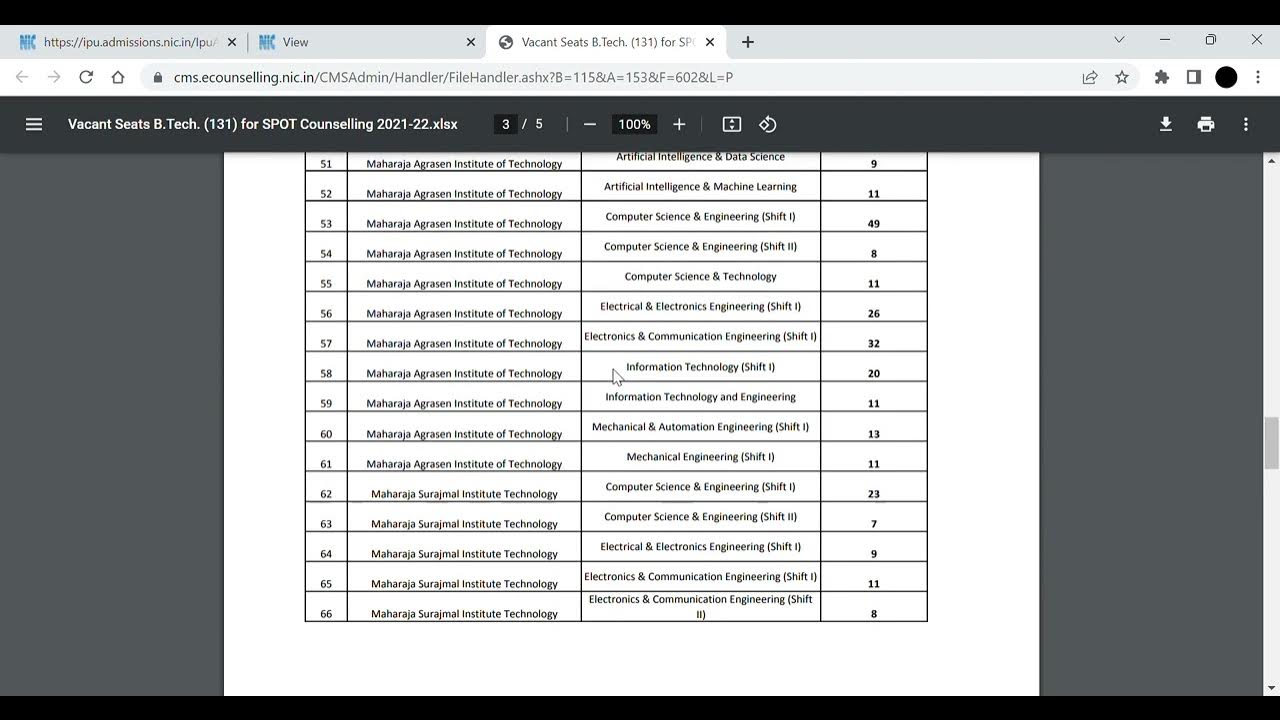 vacant seats comparision btech 2021 and 2022 spot round - YouTube