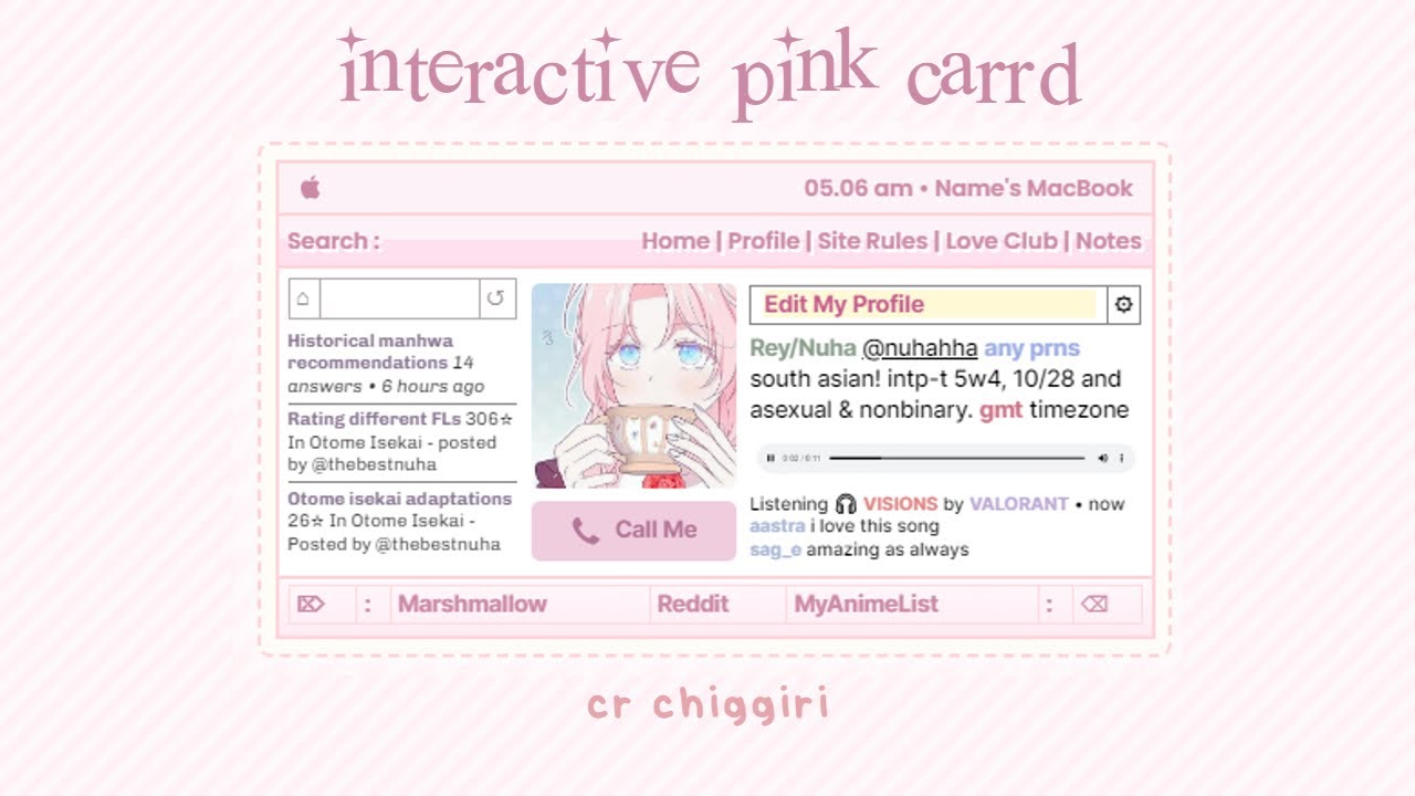 pink interactive carrd 🎀 cr chiggiri - YouTube