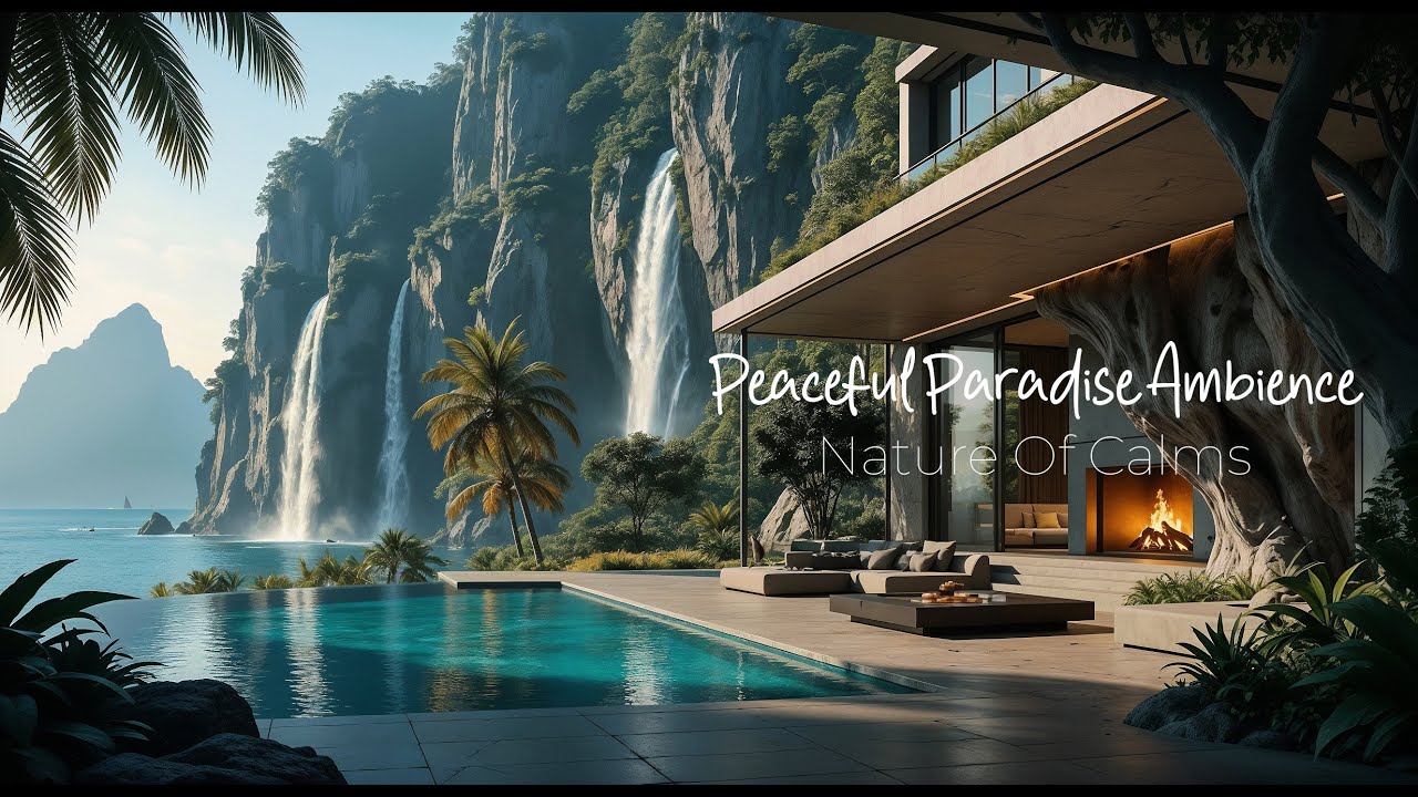 Paradise Infinity Pool Ambience 🏝️ Waterfalls and Ocean Sounds for Calm ...