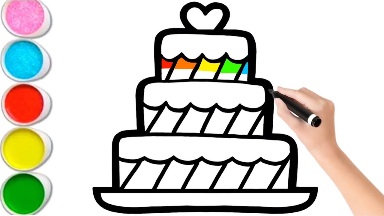 Cute Rainbow 🌈 Birthday Cake 🎂 Drawing, Colouring and Painting | Cake ...
