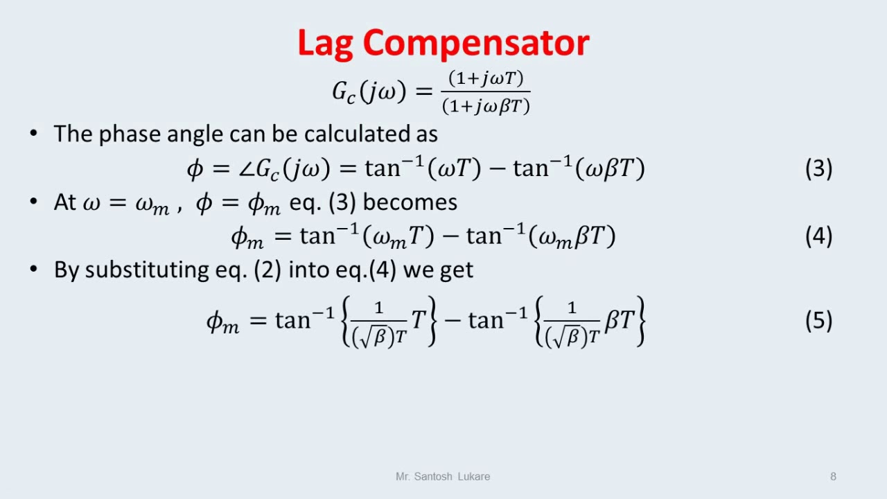 Derivation of frequency response of LAG compensator - YouTube