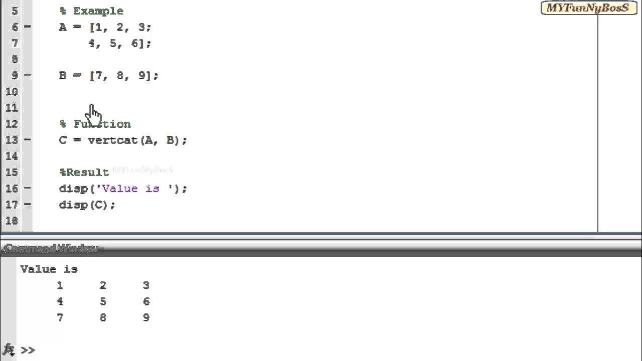 Matlab Function - Vertical Concatenation-vertcat( ) - YouTube