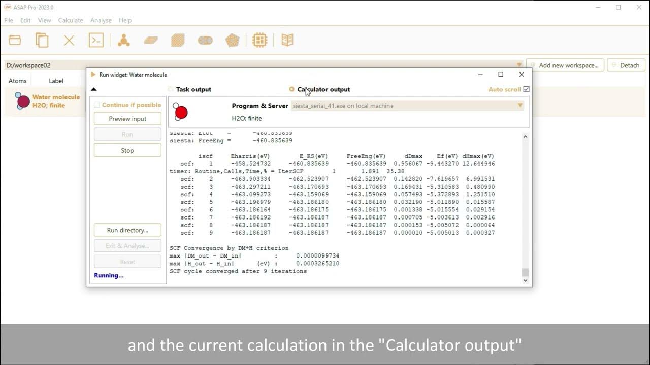 Running geometry optimization on water molecule with ASAP - YouTube