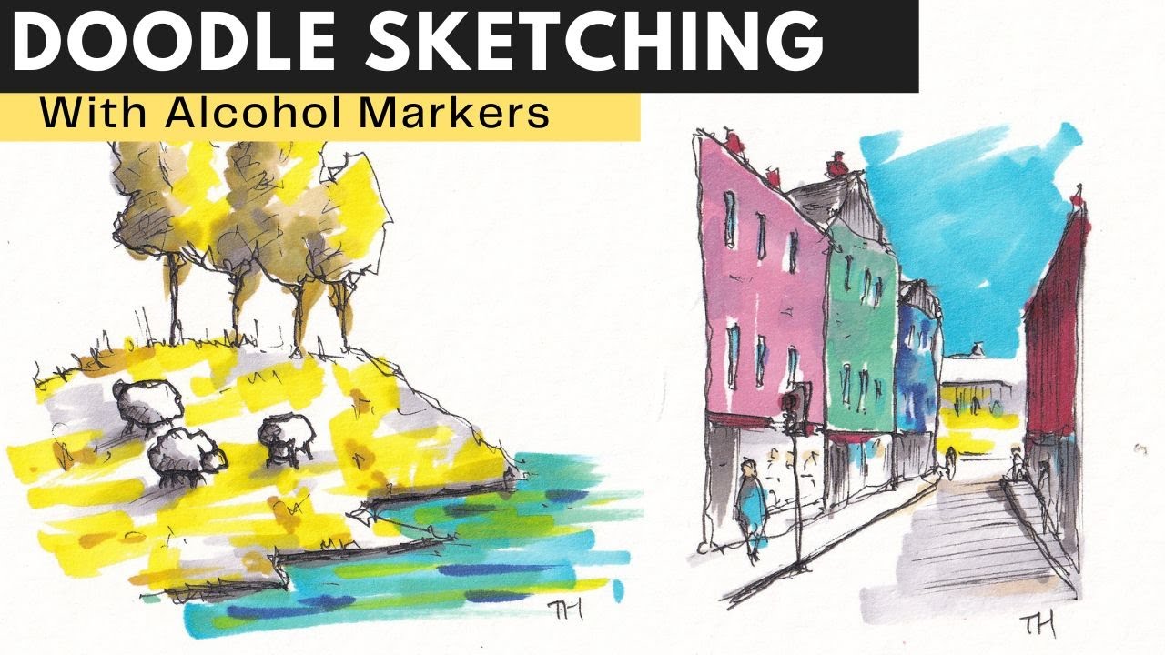 Simple Urban Sketching - With Alcohol Marker Pens - YouTube