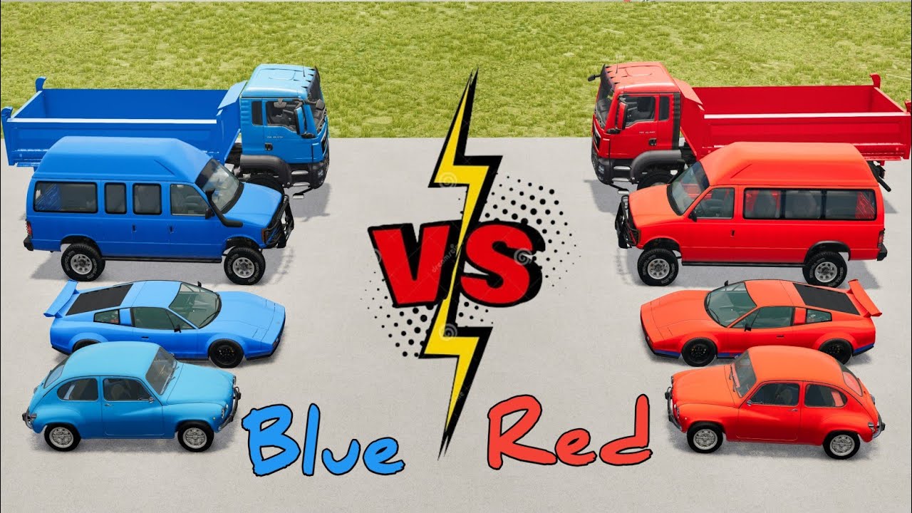 Red vs Blue - Cars Jumping into Lava Swimming Pool - BeamNG Drive - YouTube