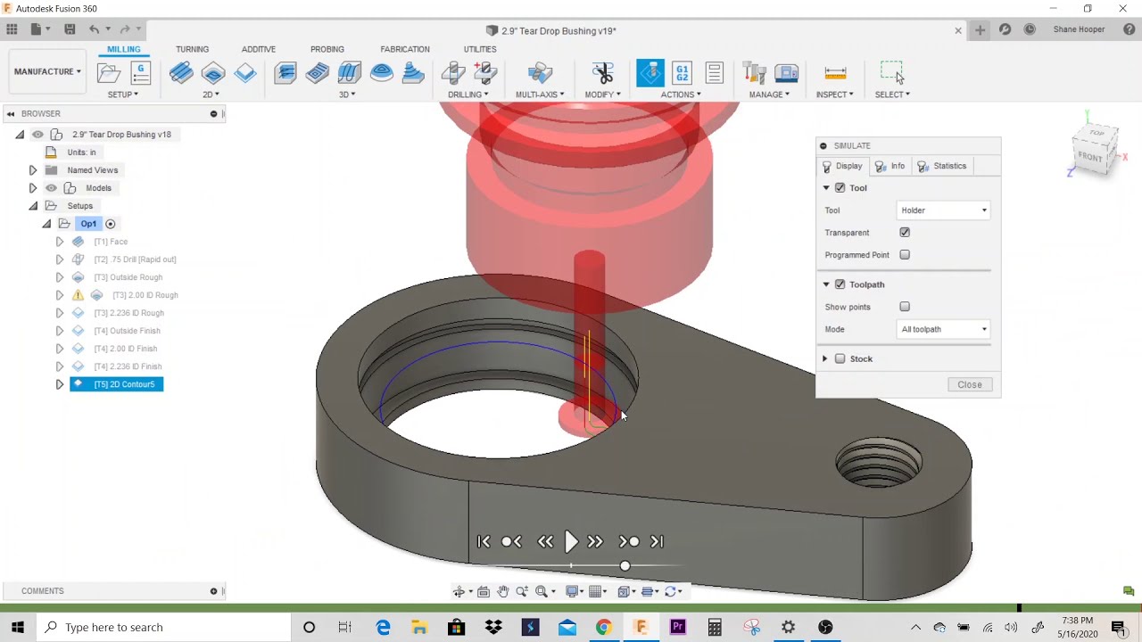Fusion 360 CAM Tutorial: Tear Drop Bushing CAM Part 3 - YouTube
