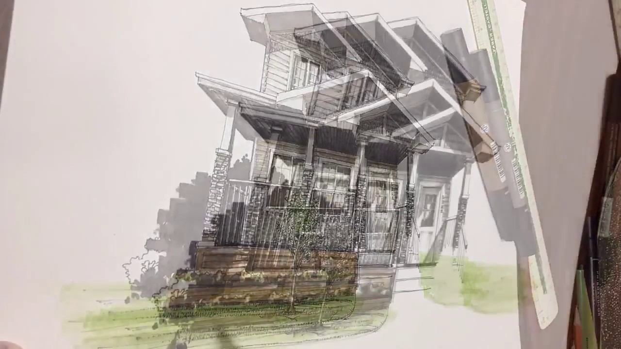 Architectural Rendering Freehand Sketching Perspective Drawing Penink Color Pen And Marker