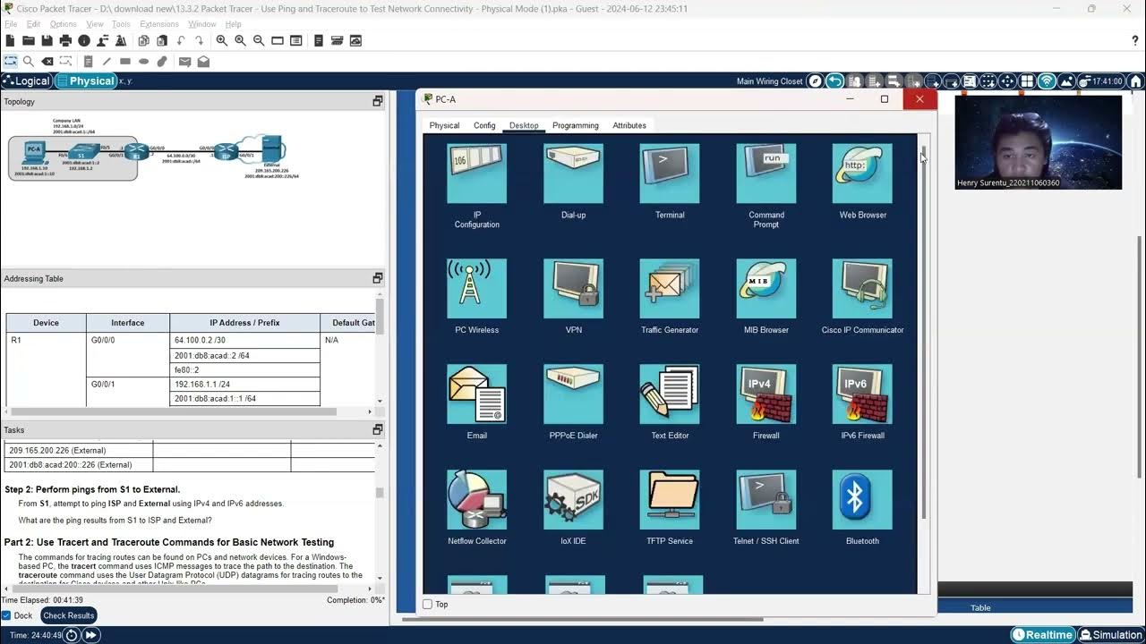Tugas 6 - Lab 13.3.2 - Use Ping and Traceroute to Test Network ...