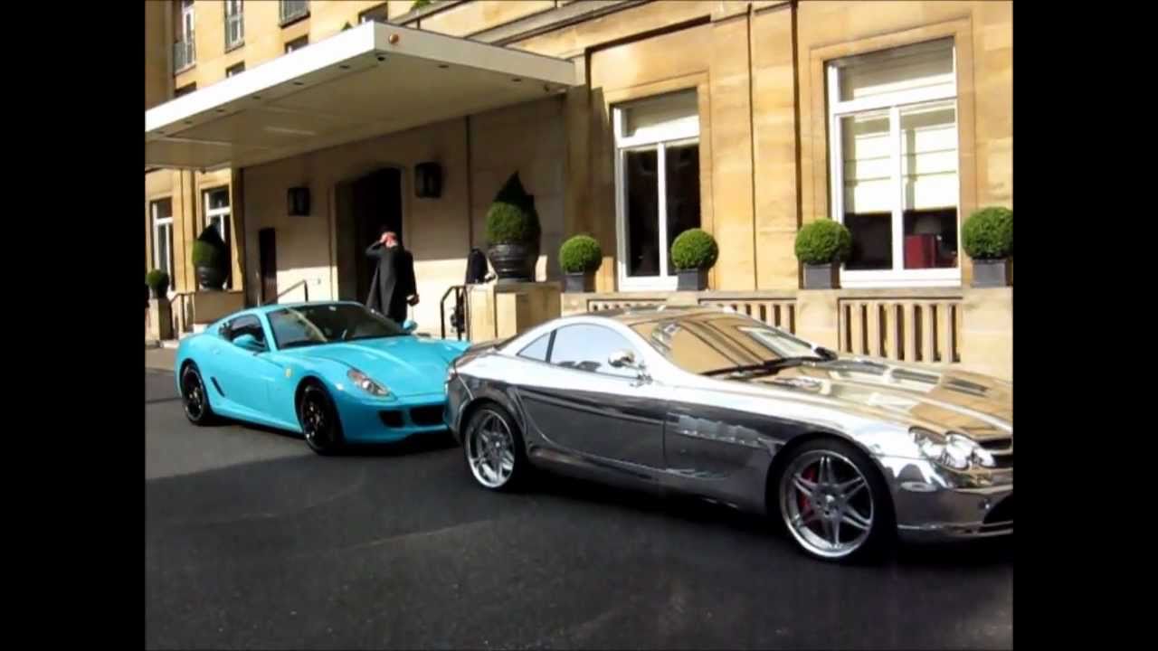 Turquoise Ferrari 599 & Chrome SLR walkaround - YouTube