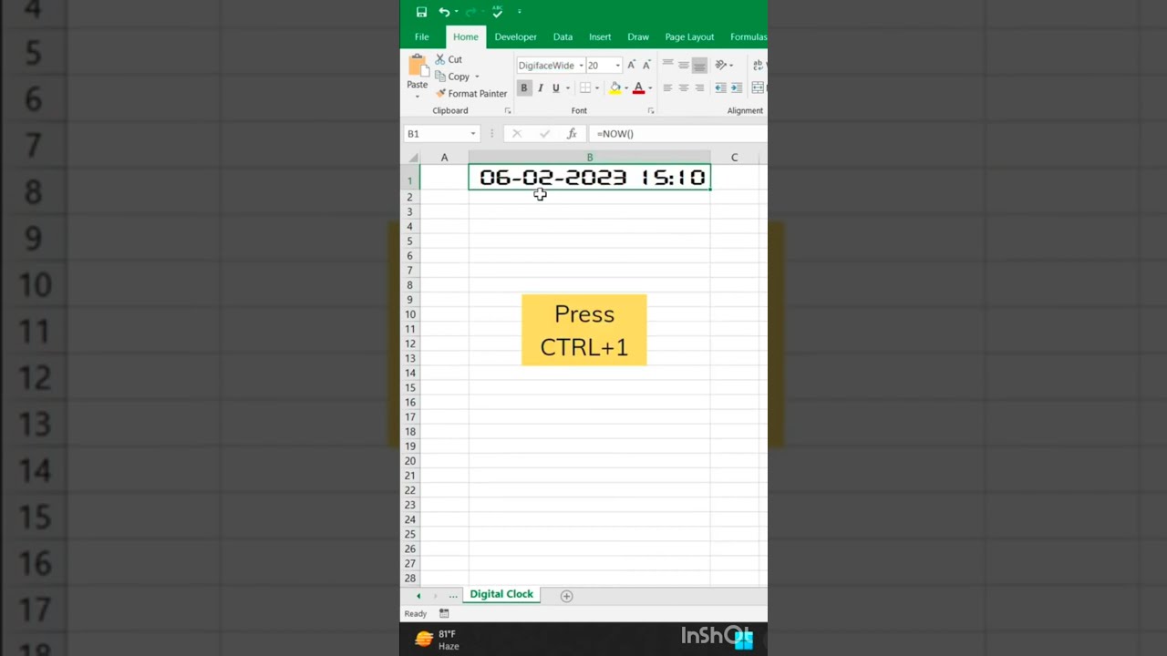 Digital Running Clock In Excel excel windows10 youtubeshorts reels Digital Running Clock In Excel excel windows10 youtubeshorts reels