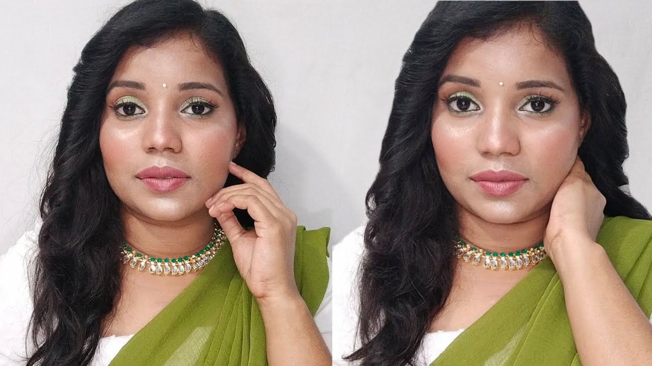 Green Saree Makeup Look | Glossy & Glowy Makeup | - YouTube