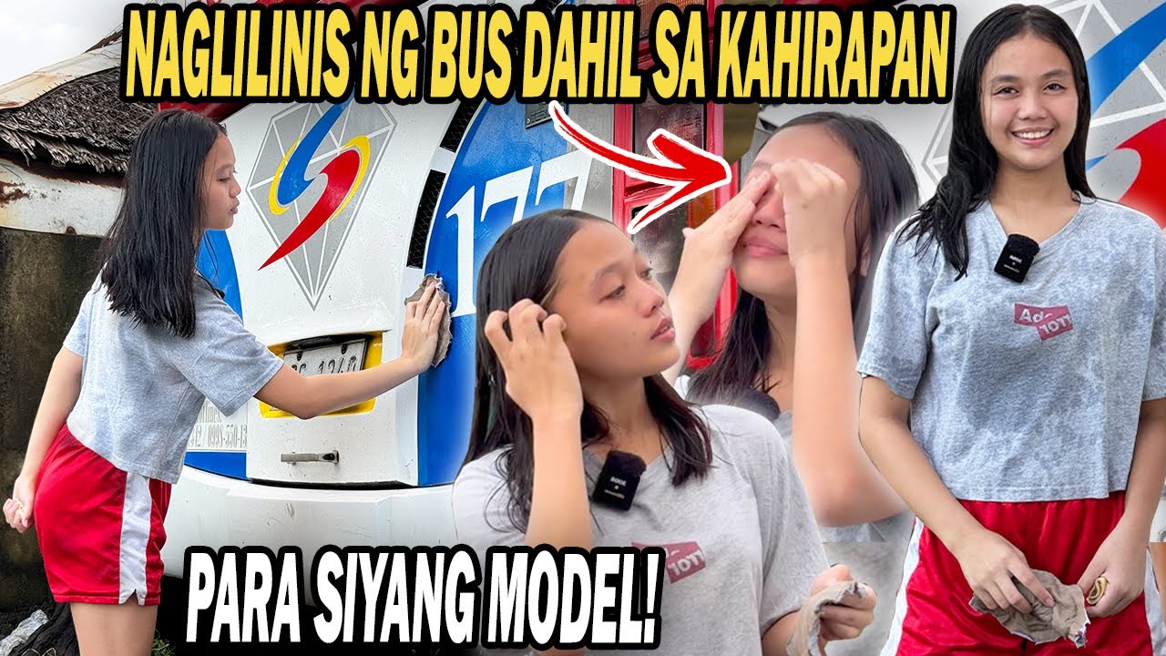 BABAENG MUKHANG MODEL NAGLILINIS NG BUS PARA MAY PANG BAON SA ISKWELA ...