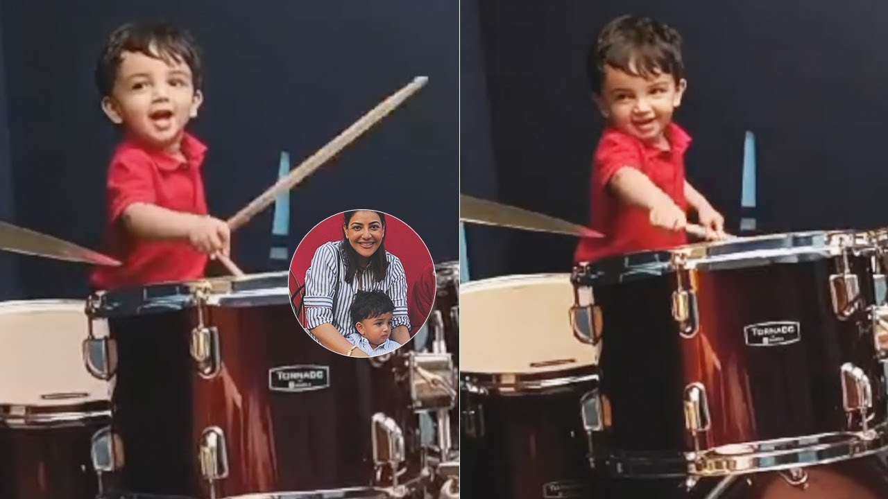 Kajal Aggarwal Son Neli Playing With Drums | MS Talkies - YouTube