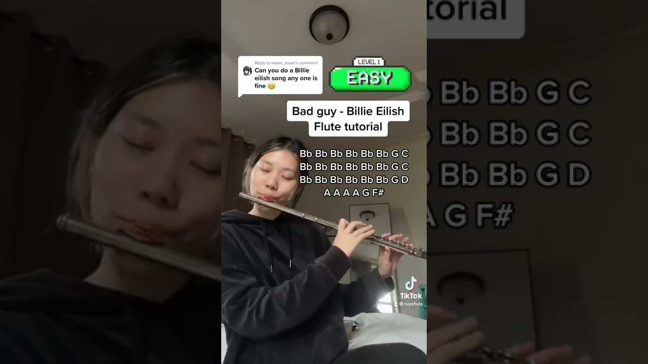 Bad Guy - Billie Eilish (Flute tutorial + notes) - YouTube