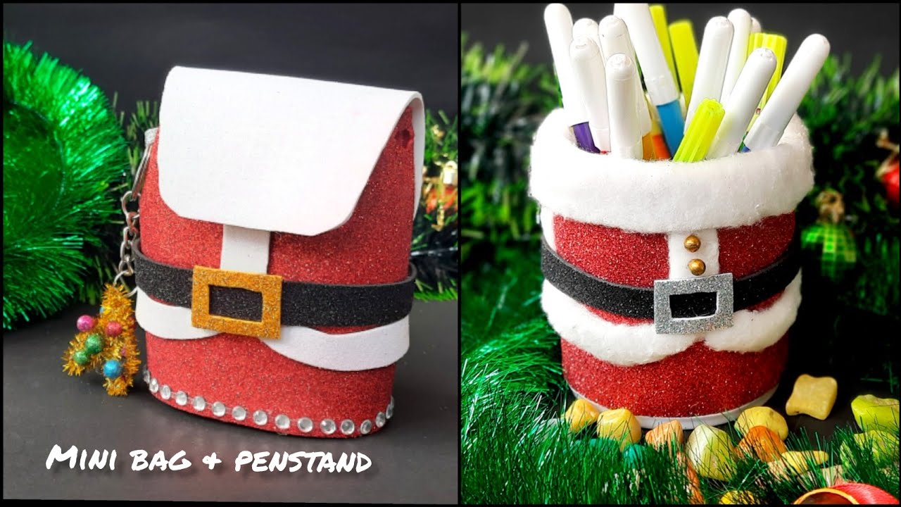 CHRISTMAS CRAFTS🎁🎄 | Santa🎅 pen stand & santa mini bag | FOAM SHEET ...