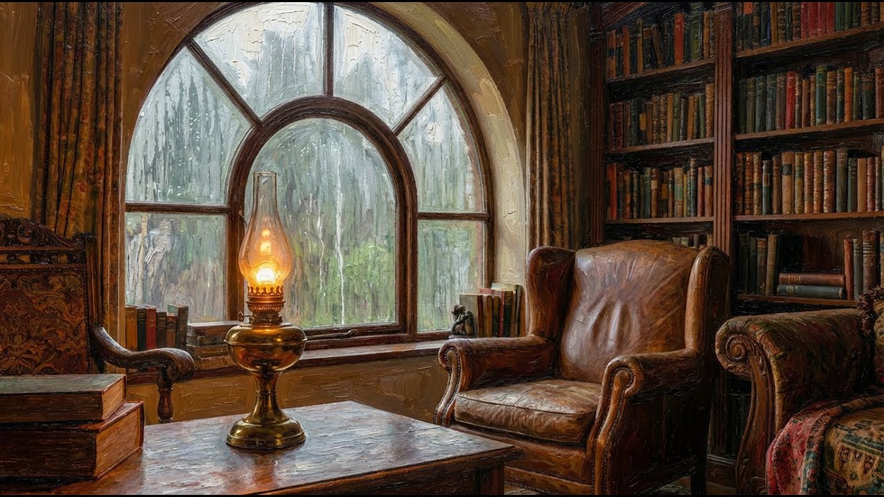 Old Victorian Library with Rain 🌧️ | Dark Academia Oil Painting ...