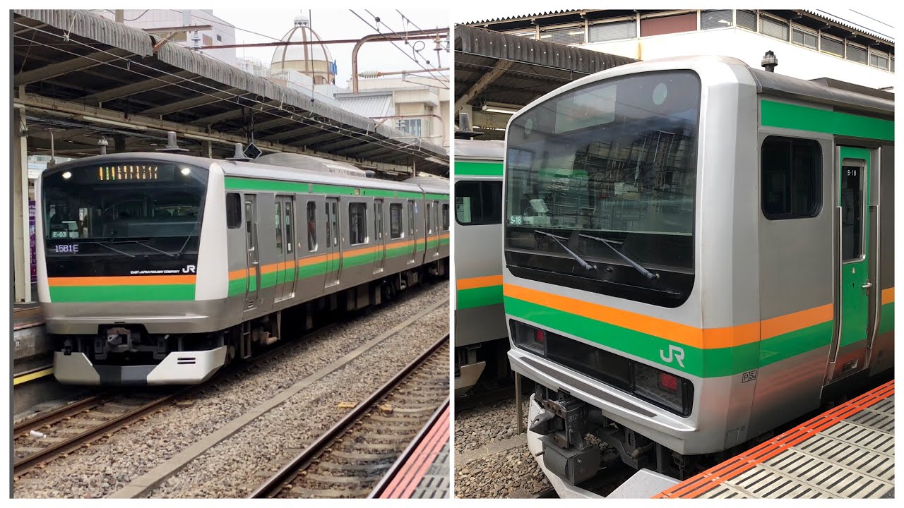 JR東日本E233系3000番台コツE-03編成＋E231系1000番台コツS-18編成（日立IGBT素子2レベルVVVF制御・TDカルダン） - YouTube