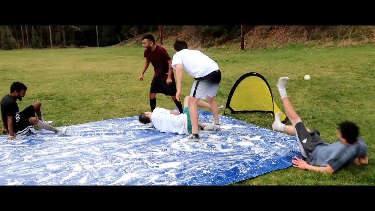 SLIP N SLIDE SOCCER! (MUST WATCH! FUNNY) (part 1) - YouTube