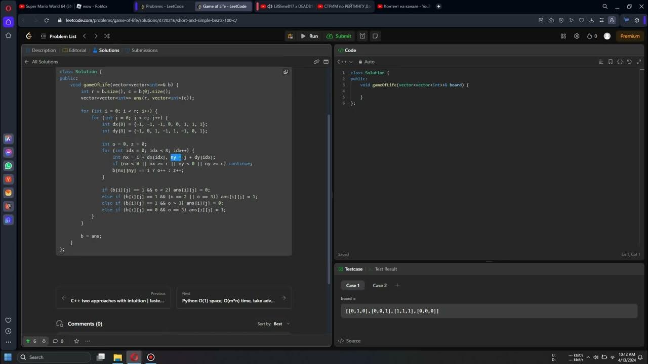 C++ leetcode 289. Game of Life - YouTube