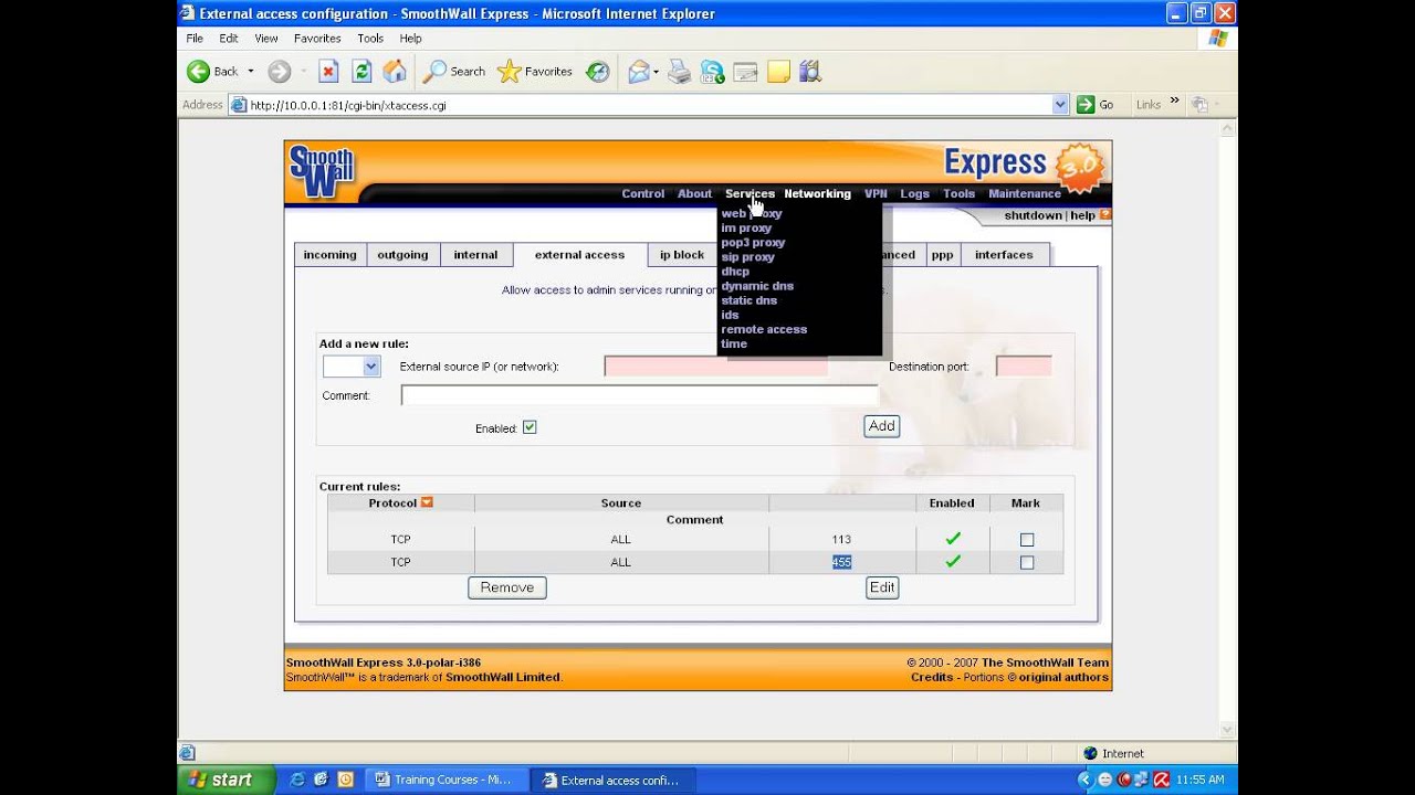 Smoothwall# Allow outside access to loca web interface Smoothwall - YouTube