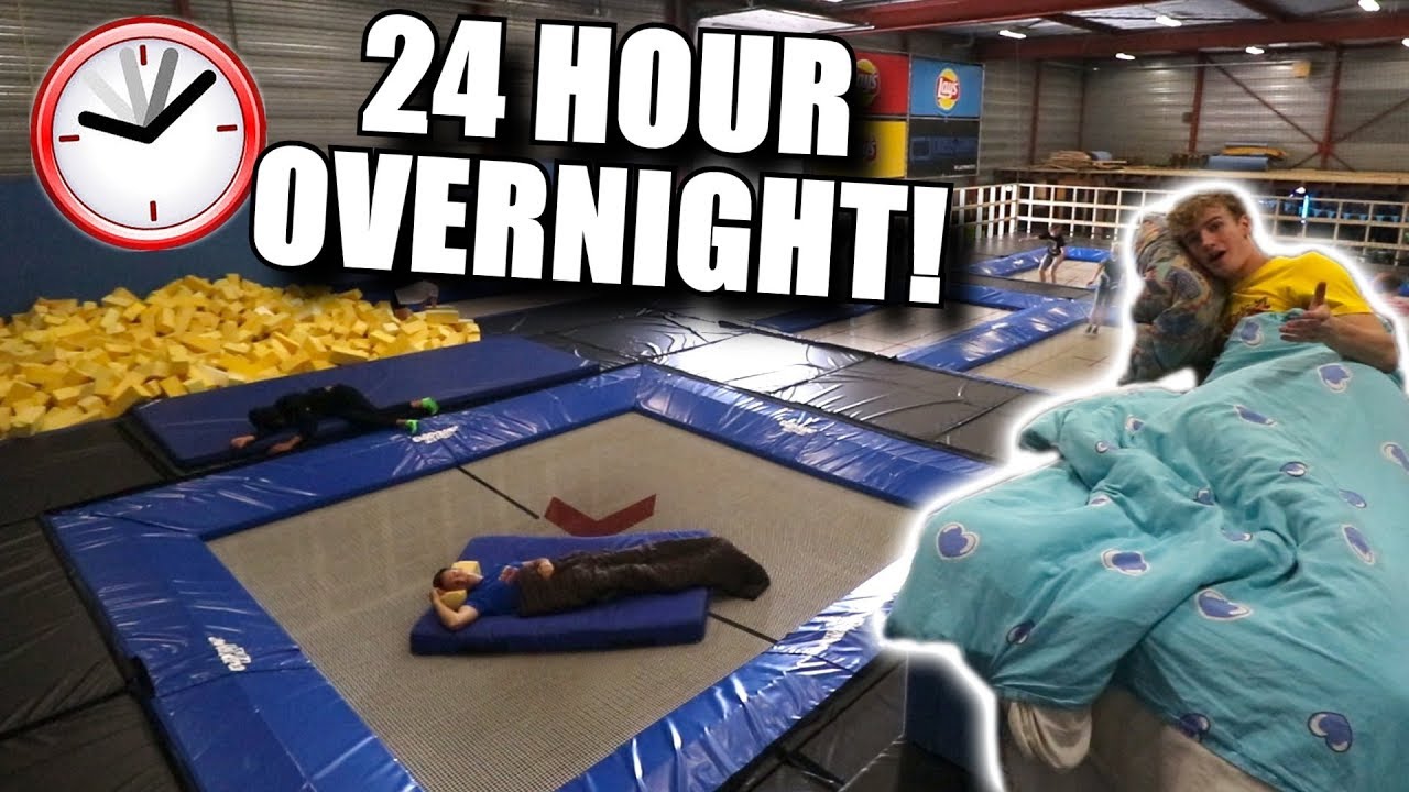 24 HOUR OVERNIGHT CHALLENGE IN TRAMPOLINE PARK! - YouTube