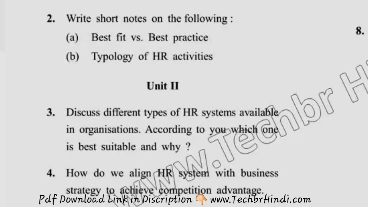 MBA 3rd Sem Strategic Human Resource Management Question Paper - YouTube