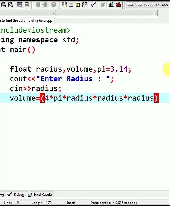 Cpp program to find the volume of a sphere - YouTube