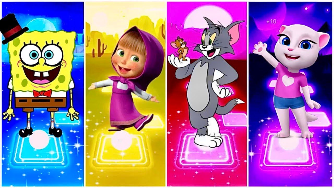 Crazy Tiles Hop! Masha, SpongeBob and Tom & Jerry in One Video🔥🎶 - YouTube