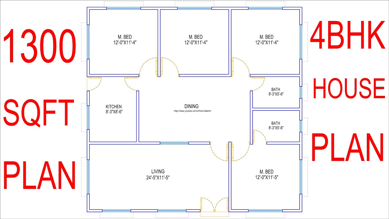 HOUSE PLAN DESIGN | EP 126 | 1300 SQUARE FEET 4BHK HOUSE PLAN | LAYOUT ...