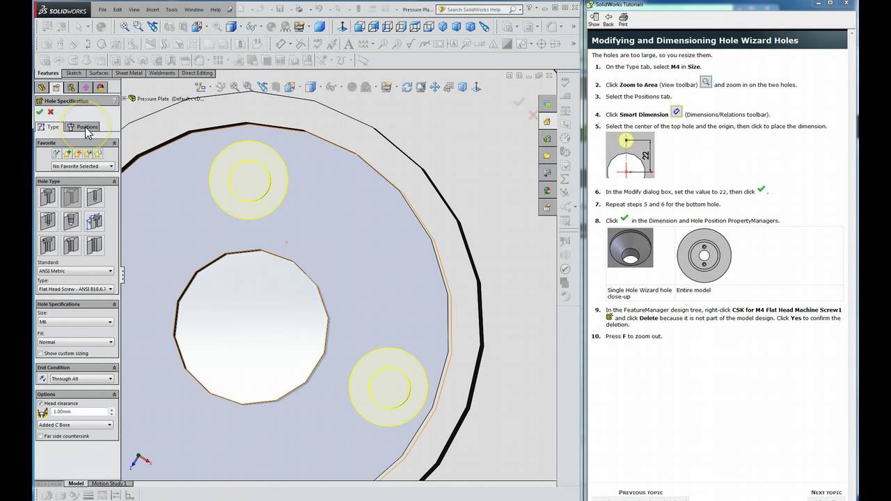 Modifying and dimensioning hole wizard holes - YouTube