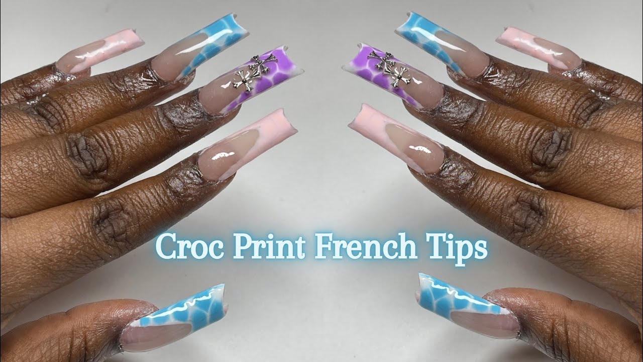 Croc Print French Tips🍭💕🌈|Acrylic application + Simple nail art! - YouTube