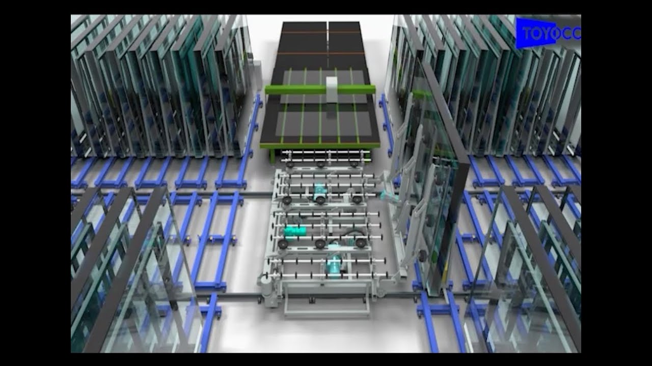 Supermatic Raw Glass Sheet Storage & Loading System - YouTube