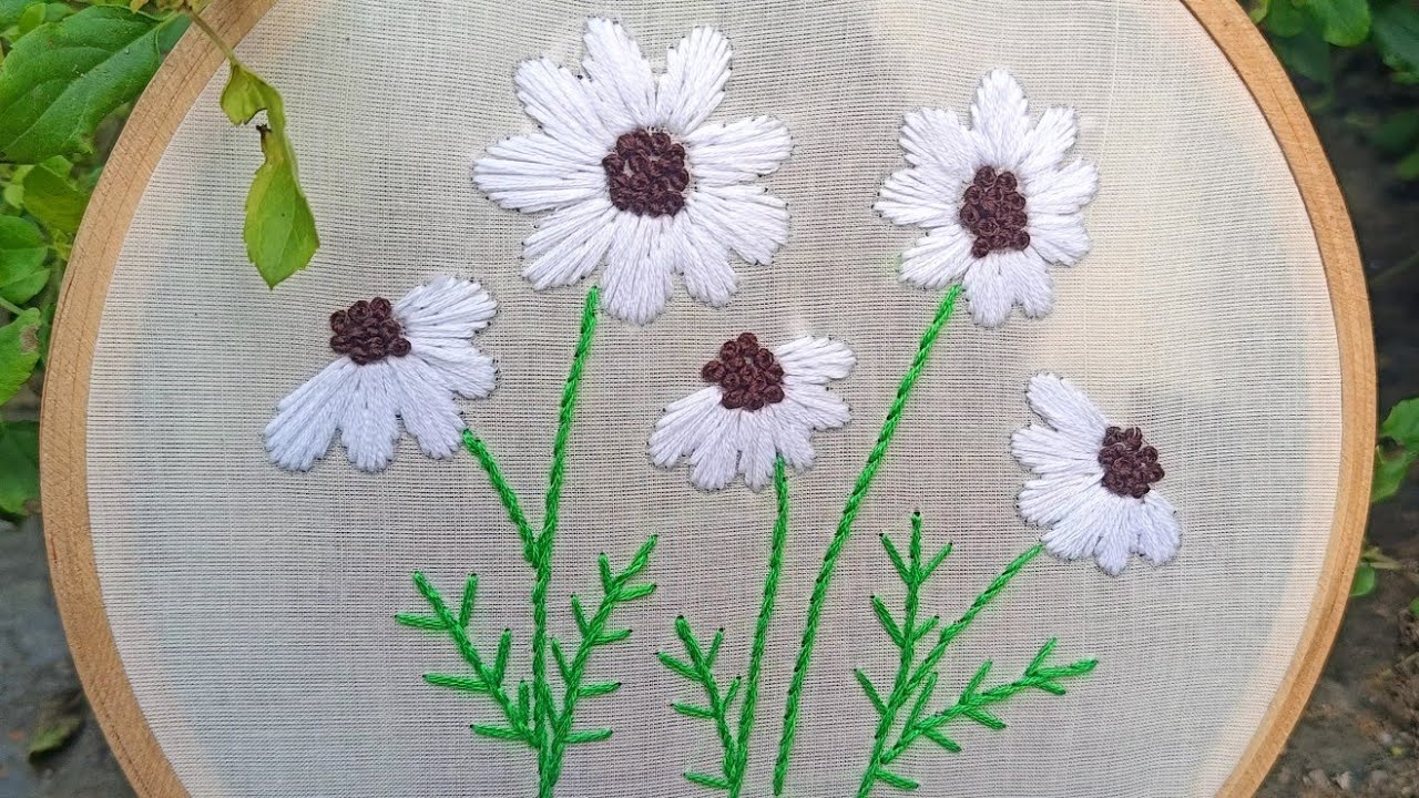 easy amazing white flowers embroidery for beginners #embroidery # ...