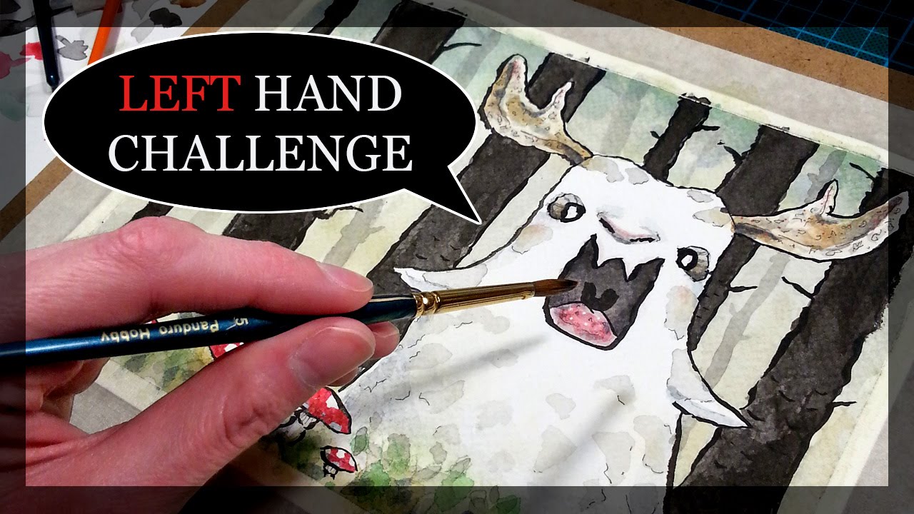 Left hand challenge / An ink and watercolor painting - YouTube