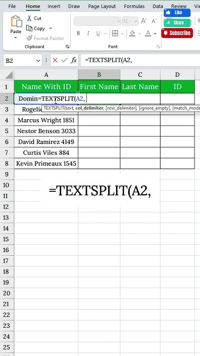 TEXTSPLIT in Excel: Split Names & IDs! #textsplit - YouTube