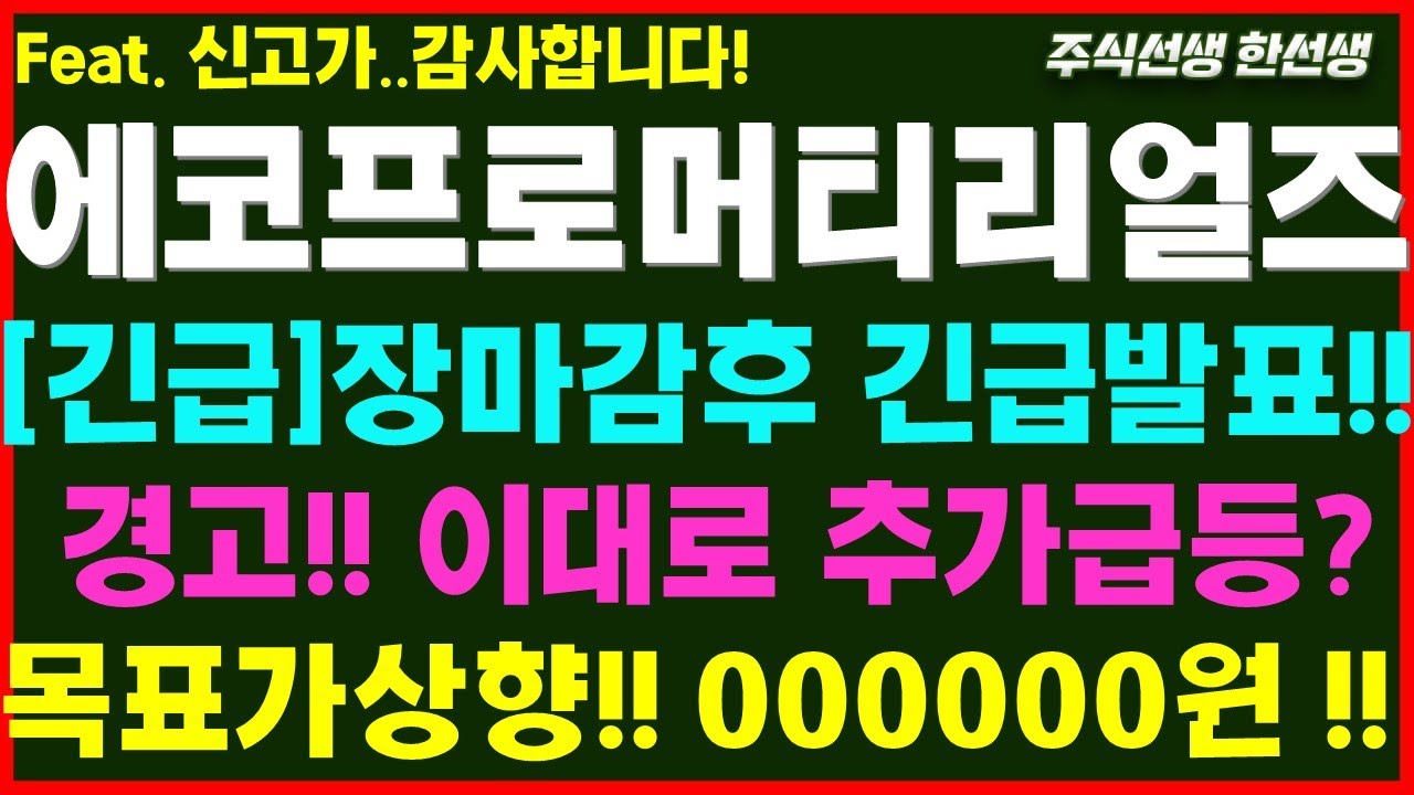 에코프로머티리얼즈 긴급장마감후 긴급발표 투자경고 지정 이대로 추가상승 목표가 상향조정입니다 에코프로