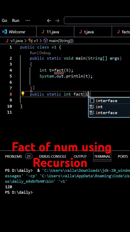Factorial of number using recursion - YouTube