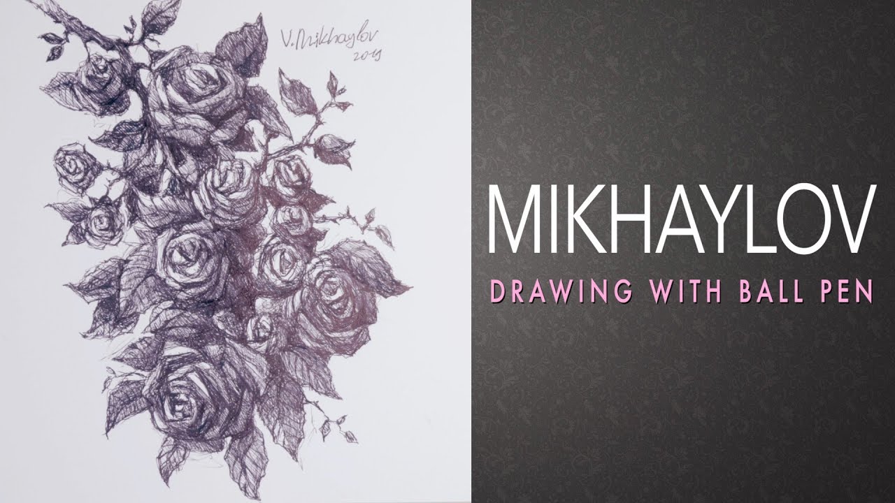 Ballpoint Pen Drawing || "Branch of a rose" - YouTube