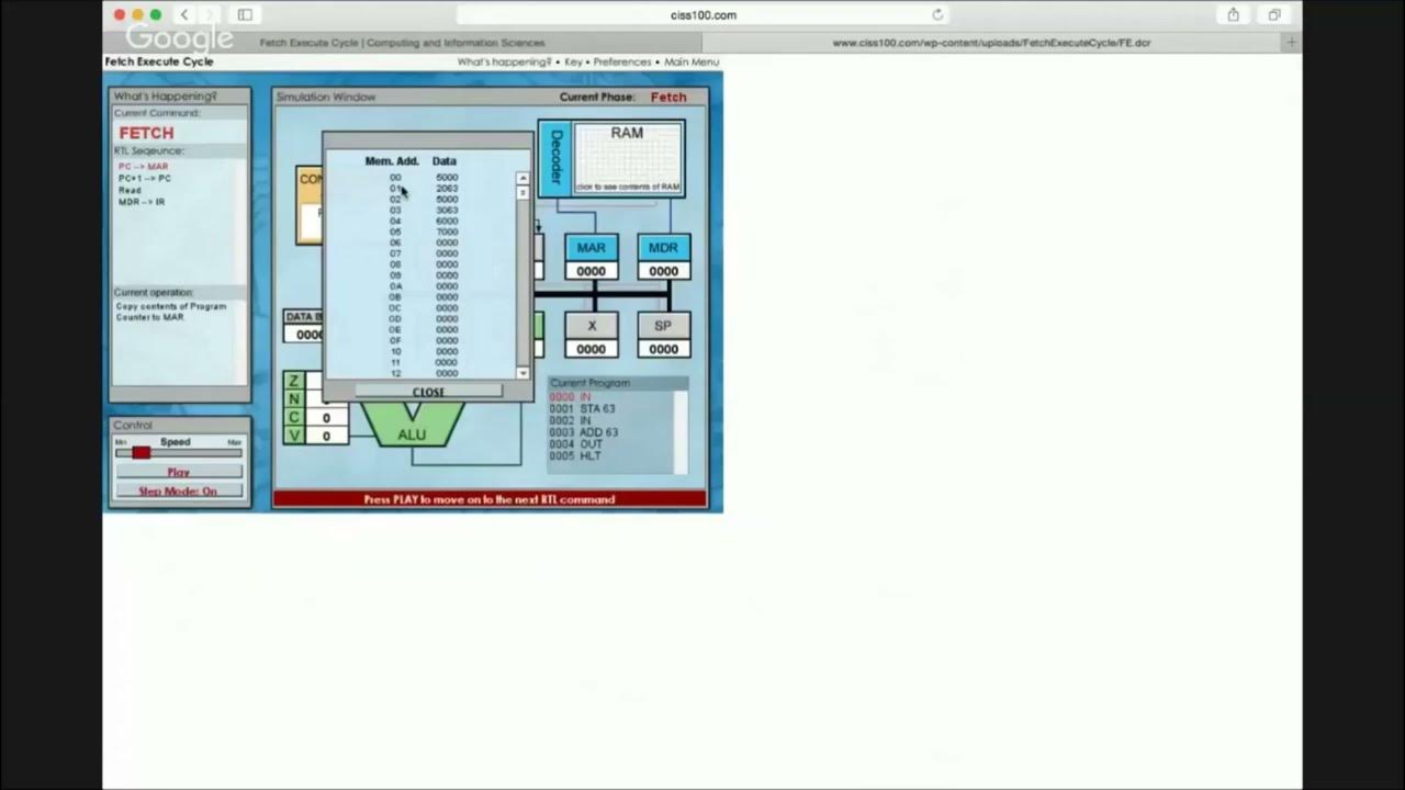 CISS 100 Fetch Execute Cycle Simulation S20 2 - YouTube