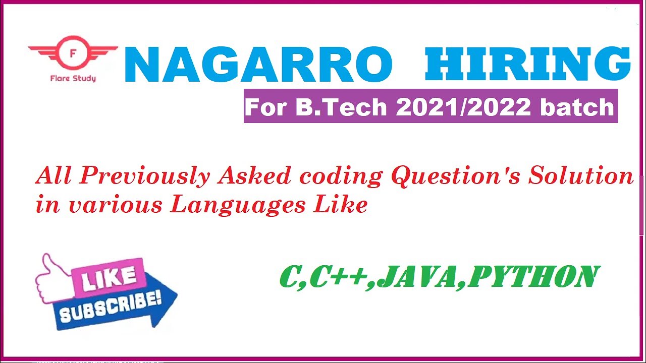 Nagarro All Important Coding Questions Jan 2022solutions In All Languages Ccjavapython