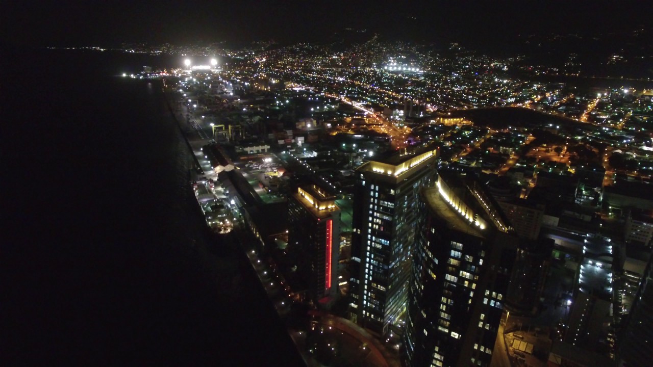 Port of Spain Brian Lara Promenade at Night (Trinidad) - Aerial View ...