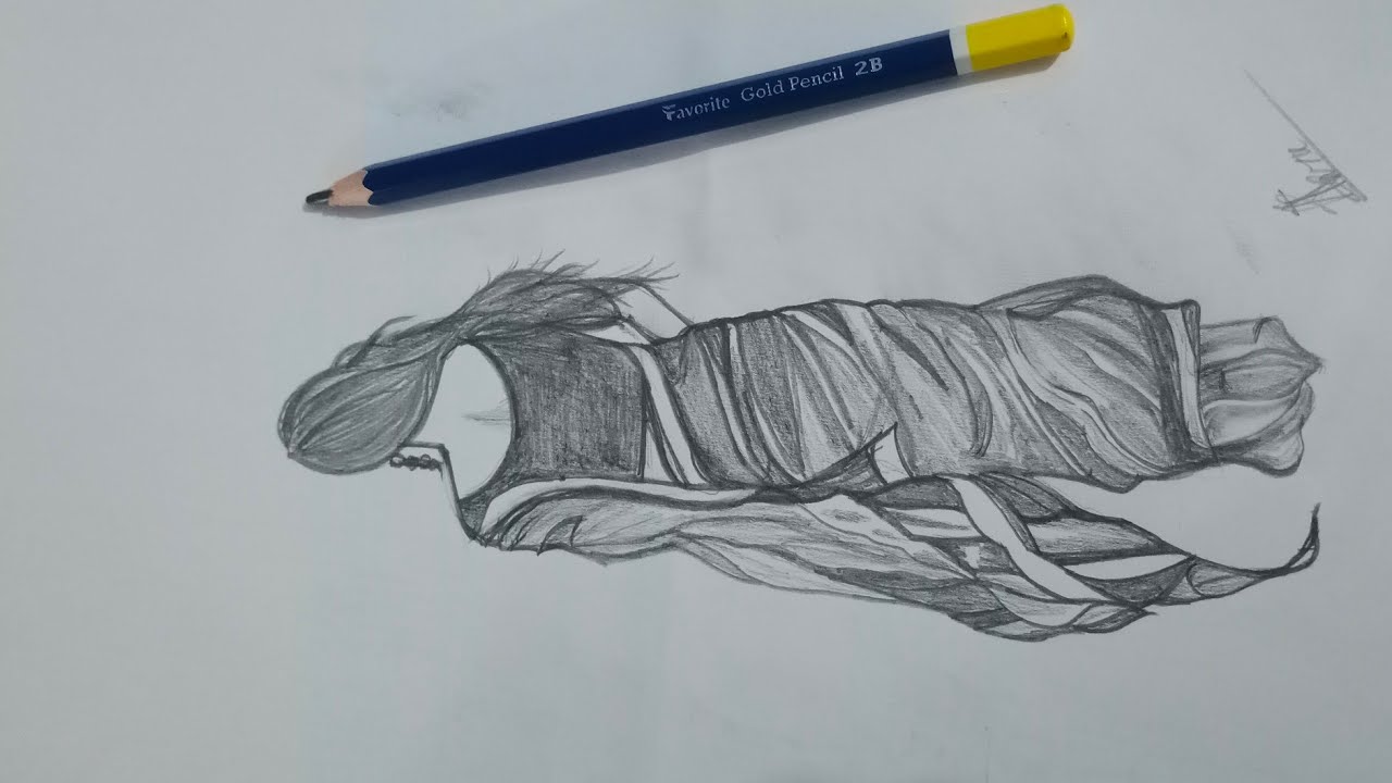 How To Draw A Traditional Girl Backside।। Easy Drawing।। Women Back ...