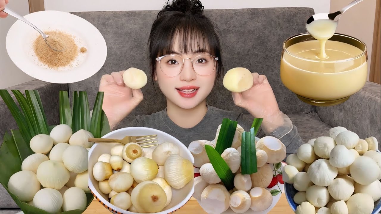 Lần Đầu Ăn Mộng Dừa Chấm Sữa Đặc Và Muối Hảo Hảo| Coconut Tree Sprout ...