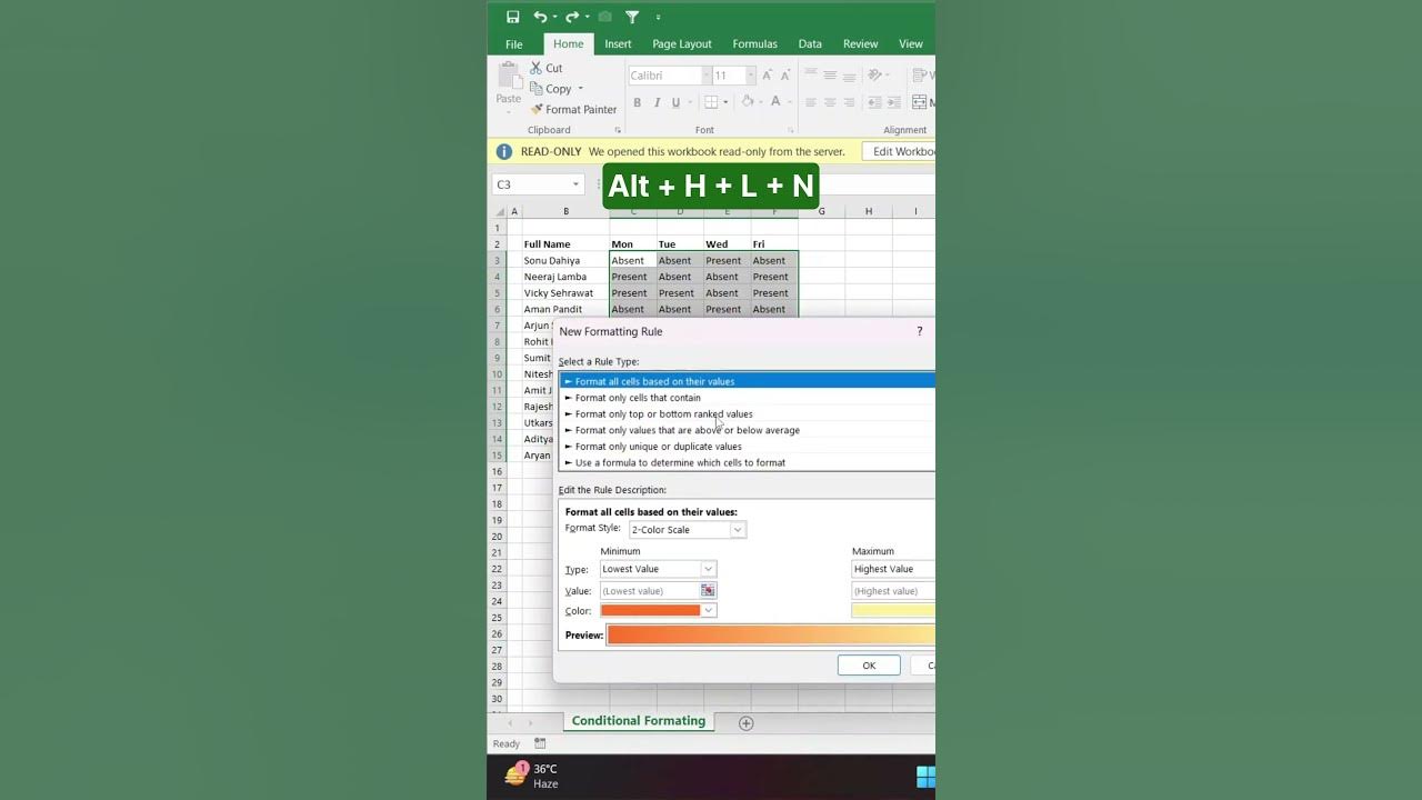 Conditional formatting in in Excel #microsoftexcel - YouTube