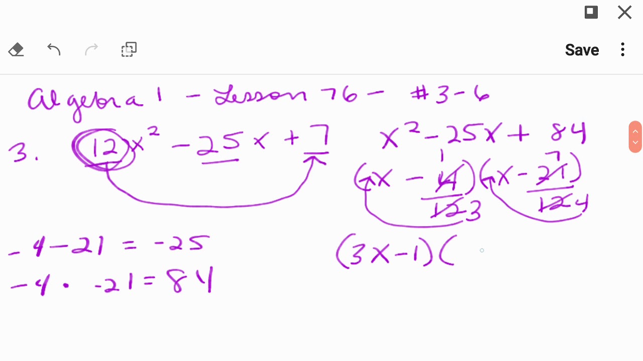 Saxon Algebra 1 - Lesson 76 - Problems 3-6 - YouTube